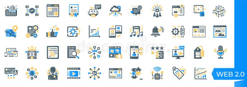 Web 2.0 Concepts Set Colorful Flat Design Icons, Social Media ...