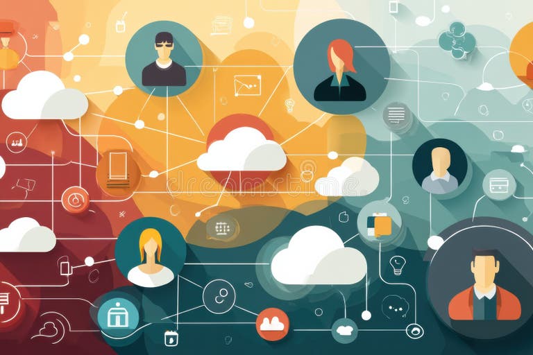 Web of Connected Users and Cloud Icons Illustrates Modern Digital ...