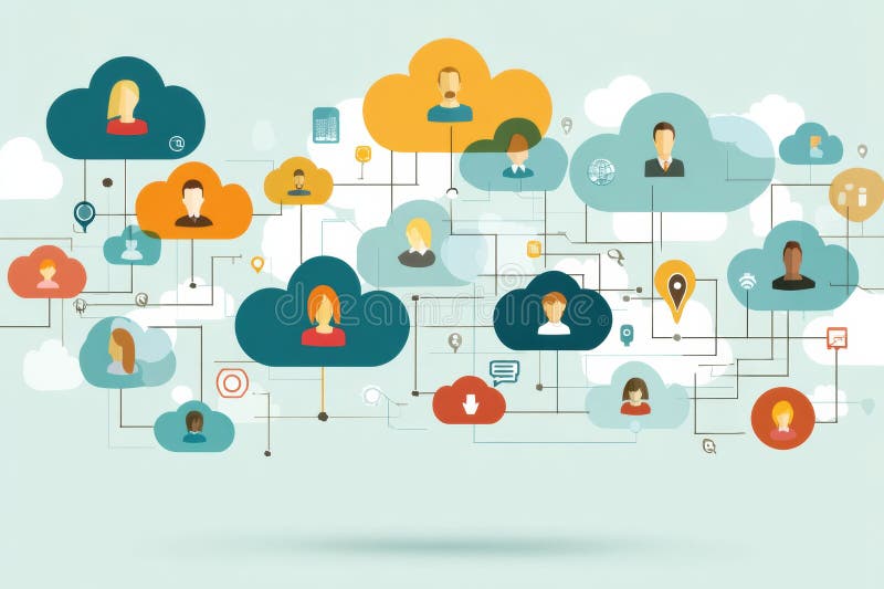 Web of Connected Users and Cloud Icons Representing Digital ...
