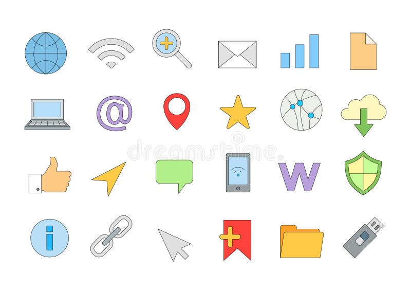 Web Connection Colorful Icons Set Stock Illustration - Illustration of ...