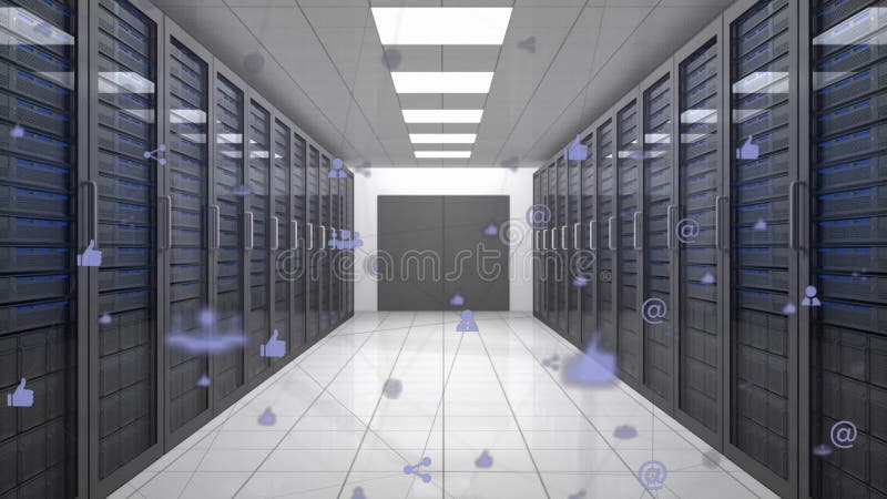 Web of Connections Icons Against Server Room Stock Footage - Video of ...