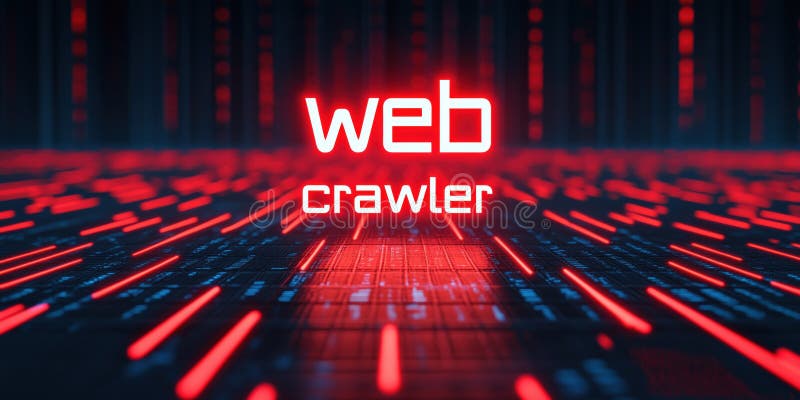 Web Crawler Glowing in Digital Landscape with Red Lights and Patterns ...