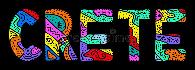 Crete. Multicolored Bright Contrast Isolate Inscription Stock Vector ...