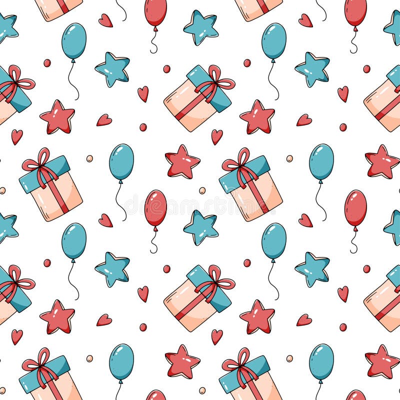 Cute Festive Seamless Pattern with Hand Drawn Design Elements Stock ...