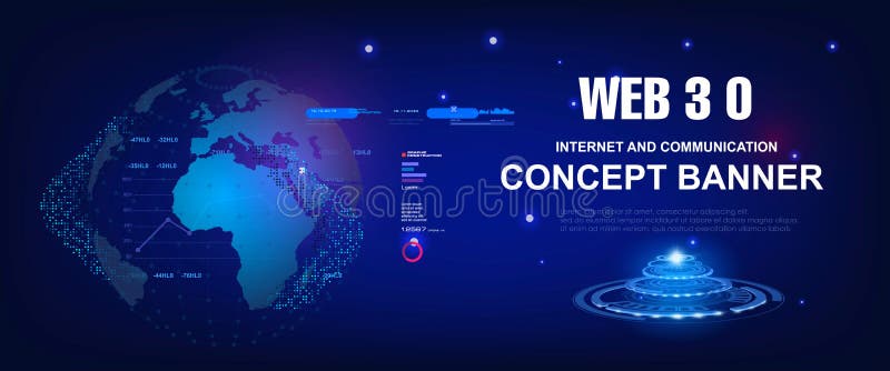 Web 3.0 Cyber Banner with Earth Planet Hologram Stock Vector ...