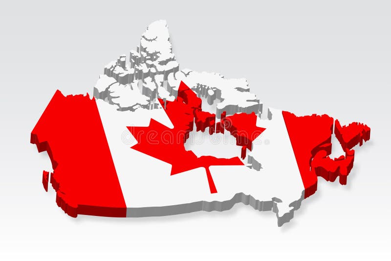 3D Canada Map with Flag. Three Dimensional Map of Canada with Shadow ...