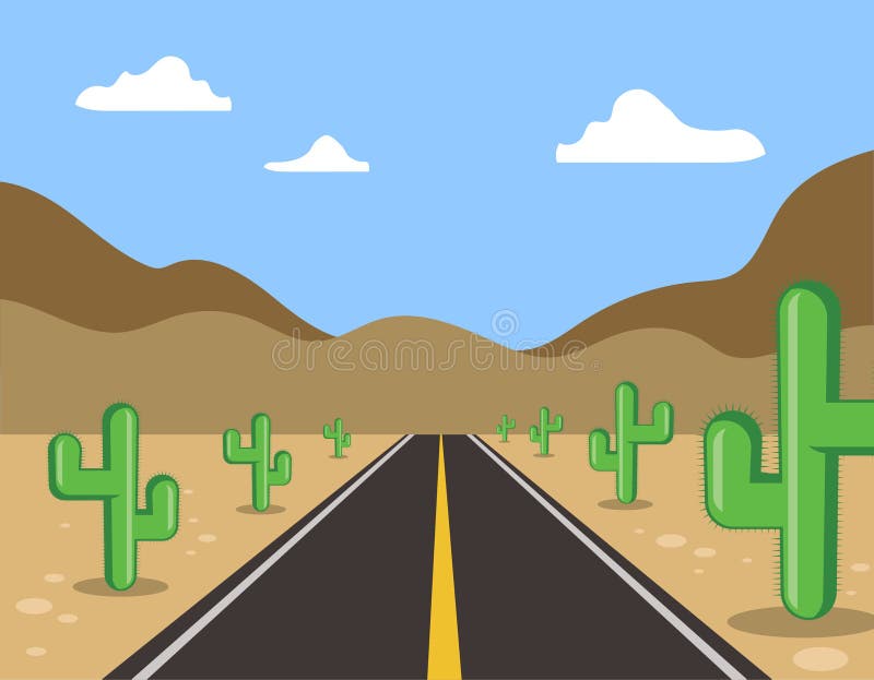 Desert Road, Cactus and Sand Stock Vector - Illustration of area, drive ...
