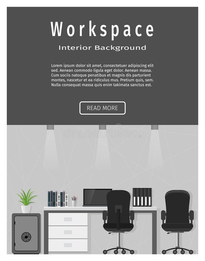 Web Design Banner of Modern Office Workplace. Workspace Organization ...
