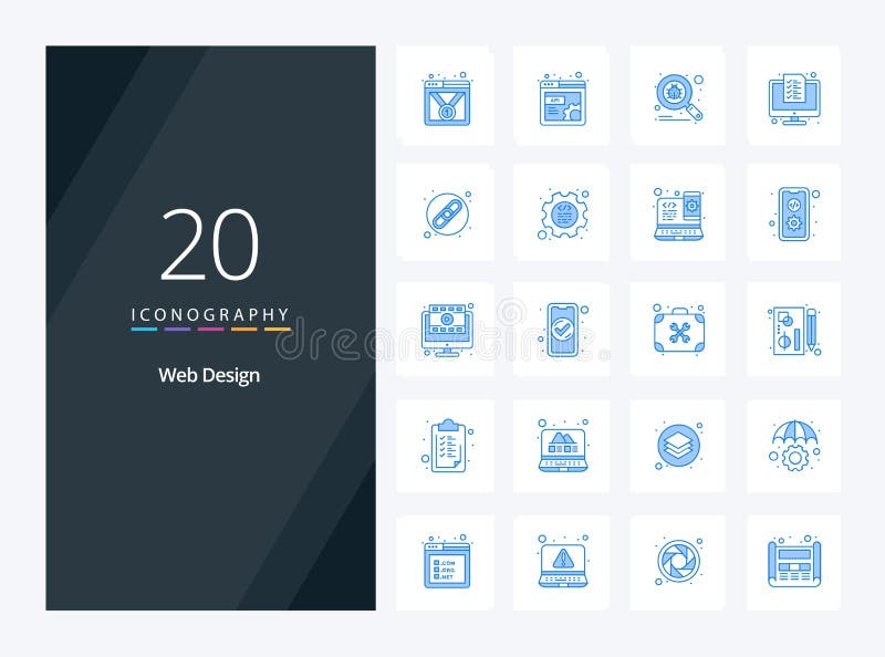 20 Web Design Blue Color Icon for Presentation. Vector Icons ...