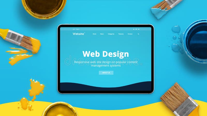 Web Design Concept with Modern Flat Design Theme on a Thin Tablet ...