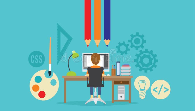 Web Design Developer at Work in Font of Desk Stock Vector ...