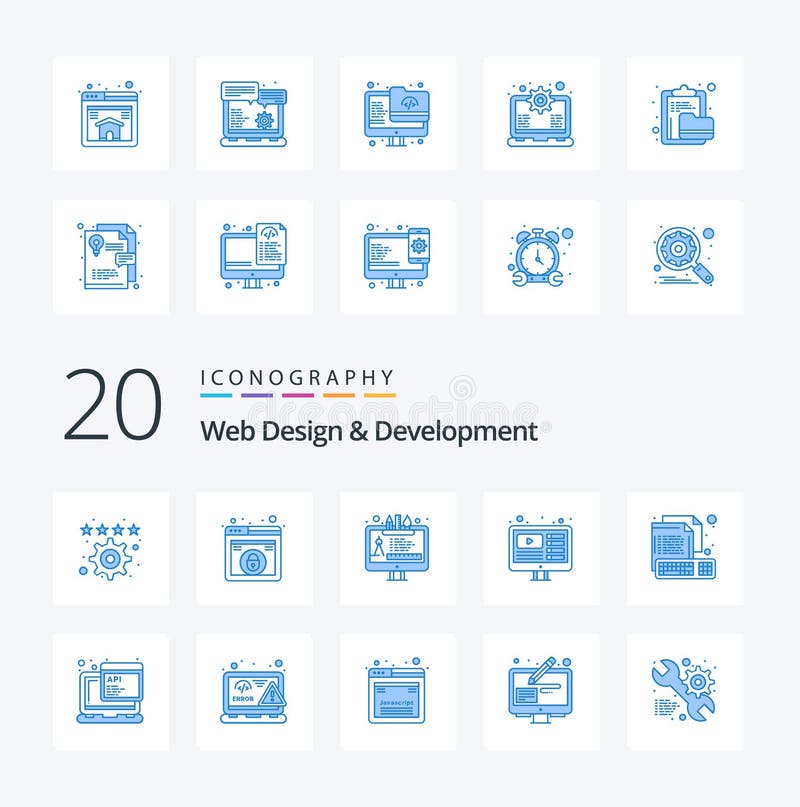 20 Web Design And Development Blue Color Icon Pack Like Computer Live Design You Tuber Design