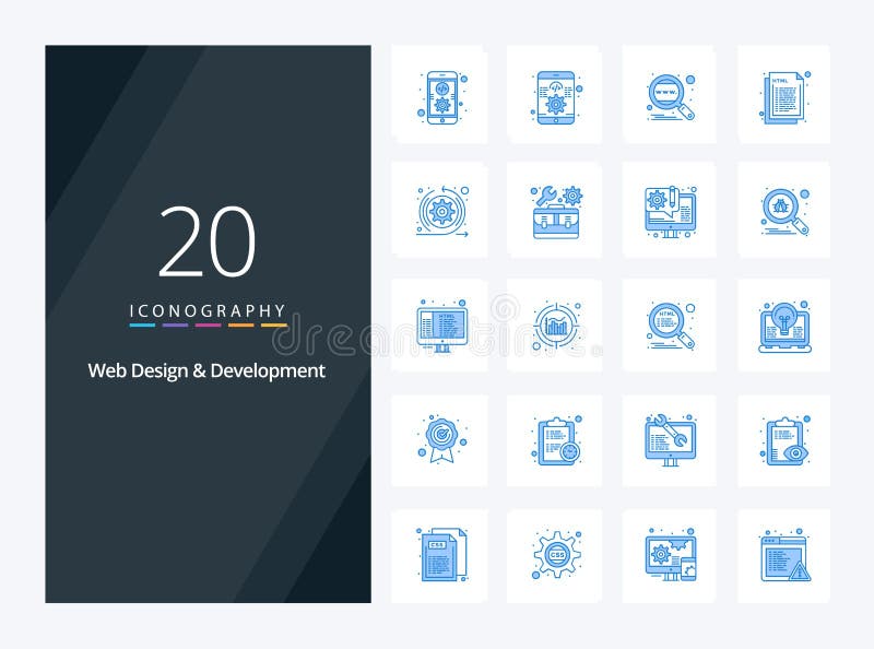 20 Web Design and Development Blue Color Icon for Presentation Stock ...