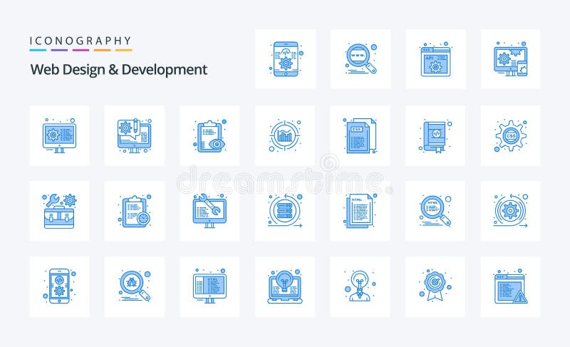 25 Web Design and Development Blue Icon Pack Stock Vector - Illustration of data, clock: 264558142