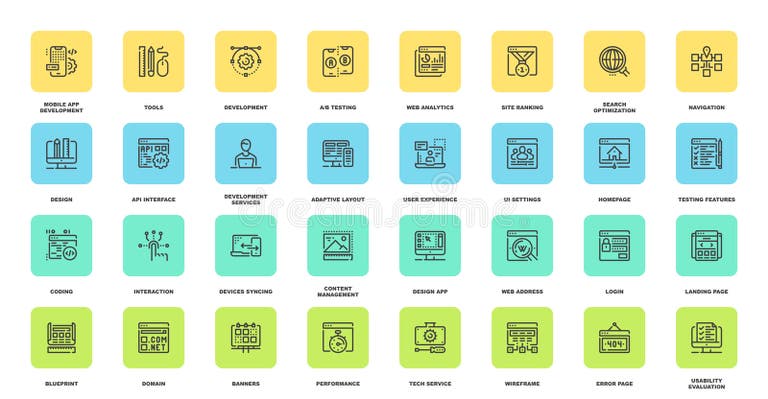 Web Design and Development Flat Line Web Icons Stock Vector ...
