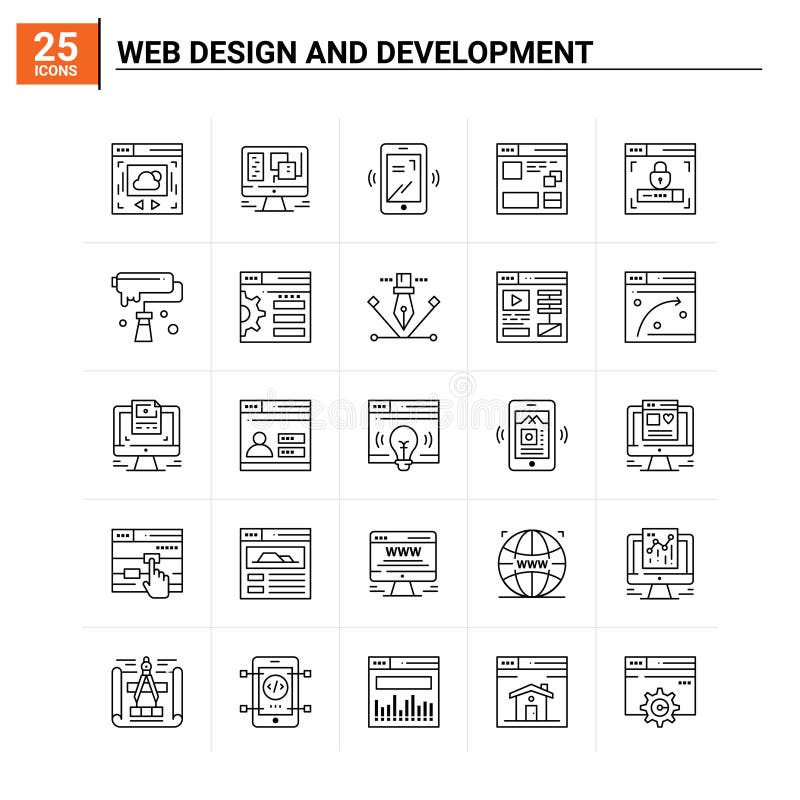 25 Web Development Icon Set. 100 Editable EPS 10 Files Stock Vector ...