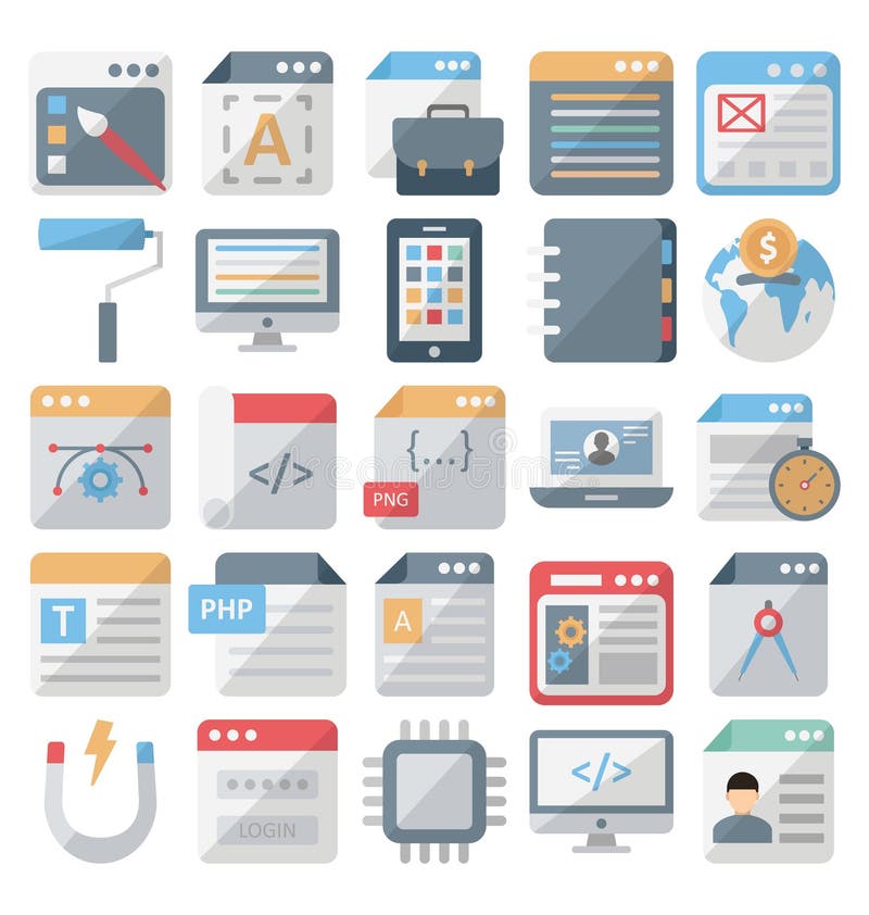 Web Design and Development Isolated Vector Icons Set Editable Stock ...