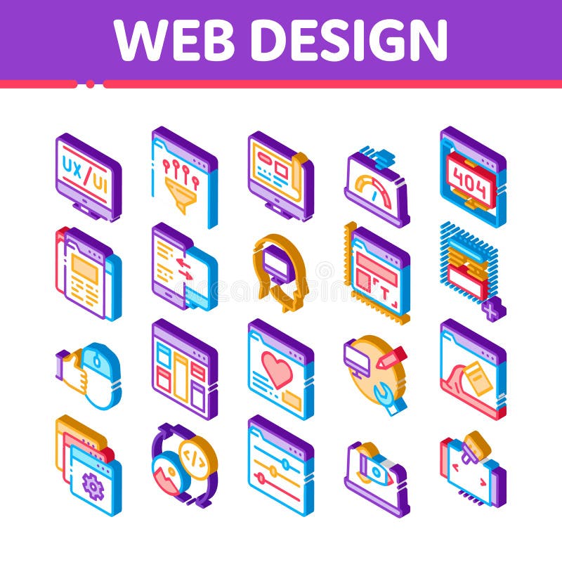 Web Design Development Isometric Icons Set Vector Stock Vector ...