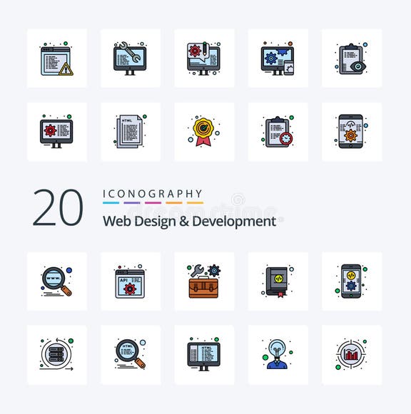 20 Web Design and Development Line Filled Color Icon Pack Like Coding Contacts Programming ...