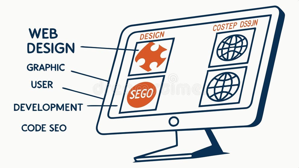 Web Design and Development Screen with Coding and Graphic Elements ...