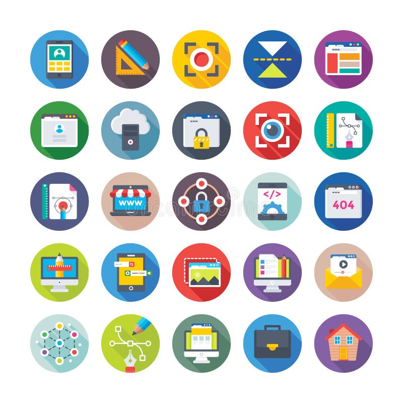 Web Design and Development Colored Vector Icons 4 Stock Illustration ...