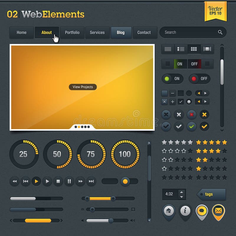 Gray Web UI Elements Design. Stock Vector - Illustration of internet ...