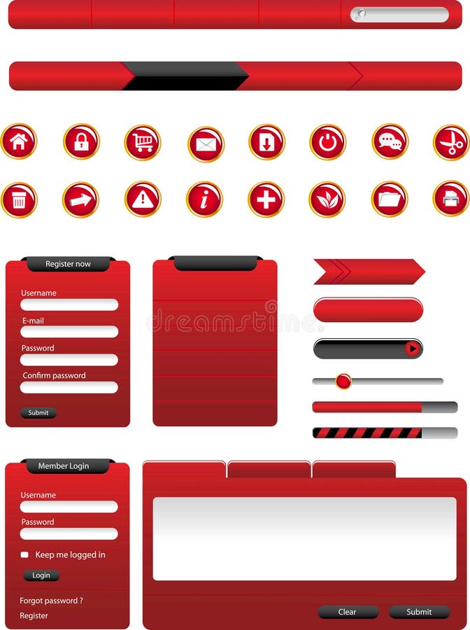 Bundle of Red Web Elements. Corner and Ribbon Coll Stock Vector ...