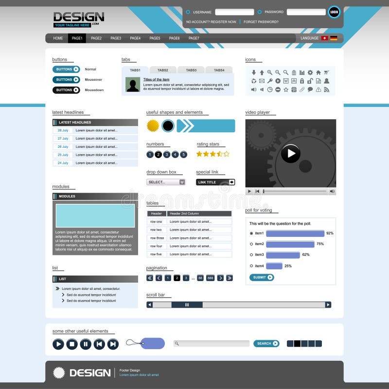 Web Design Elements 5 (Bright Theme) Vector Stock Vector - Illustration ...