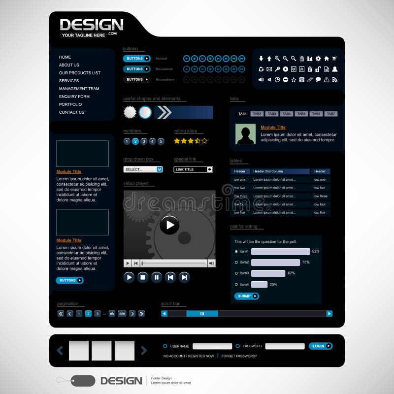 Web Design Elements 1 (Dark Theme) Vector Stock Vector - Illustration ...