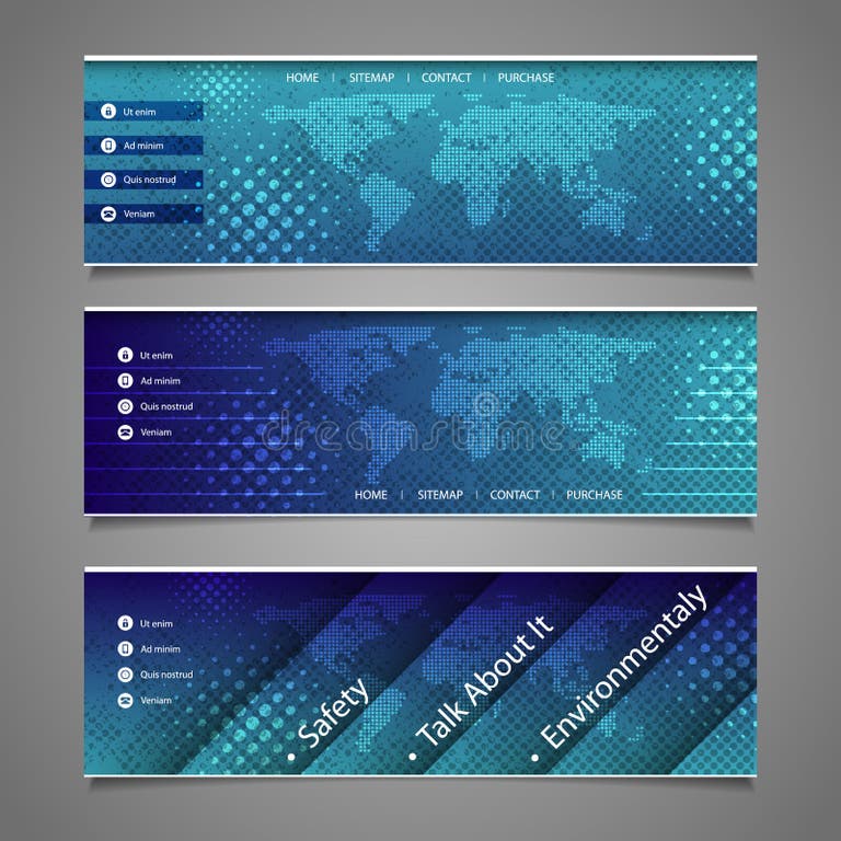 Web Design Elements - Abstract Header Designs with Dotted World Map ...