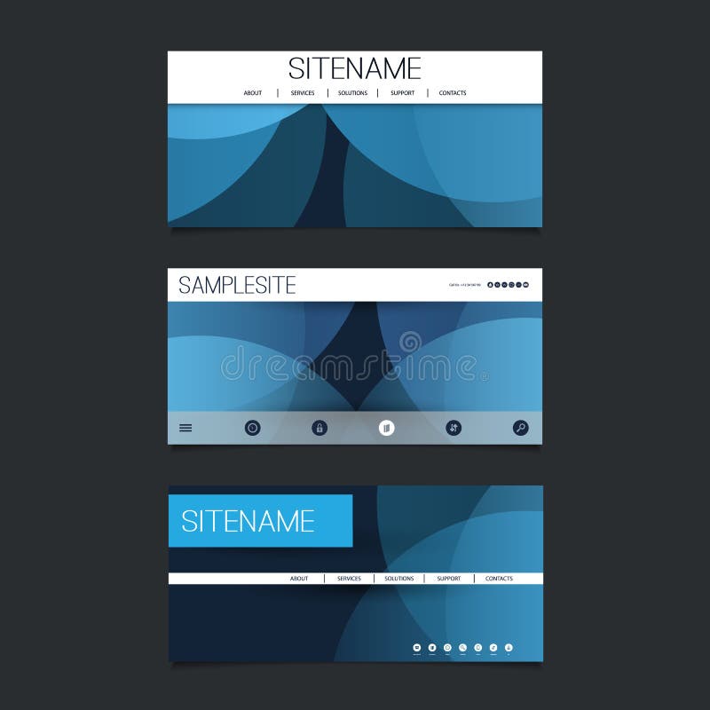 Web Design Elements - Header Design Set with Dark Blue Abstract ...