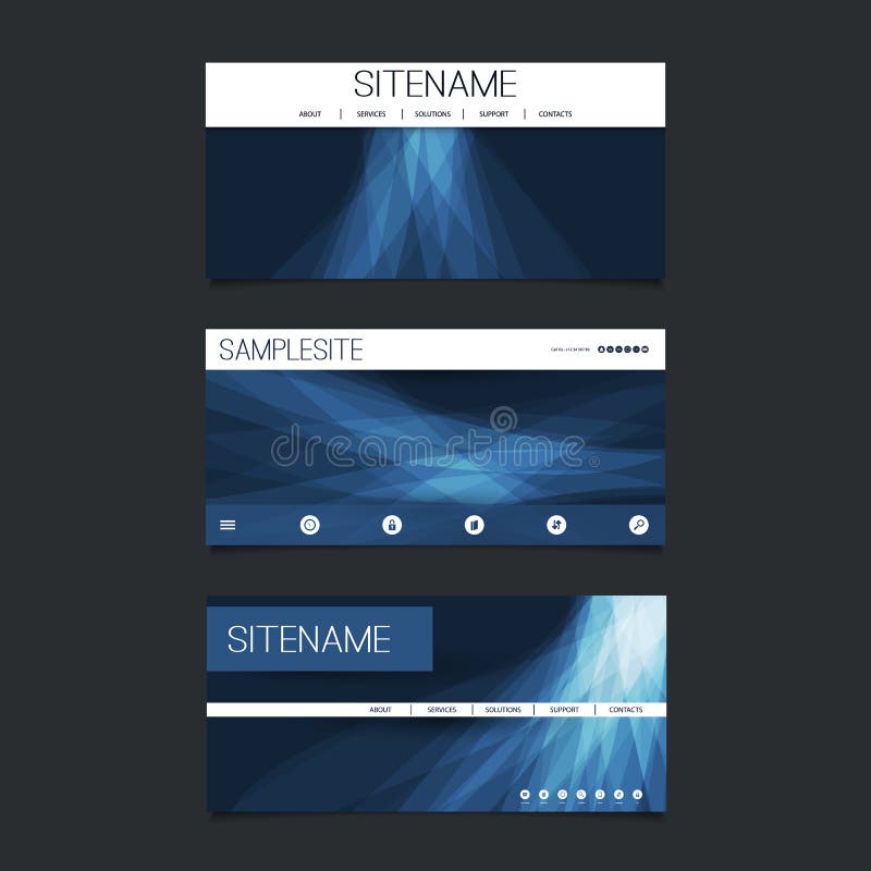 Web Design Elements - Header Design Set with Dark Blue Abstract ...