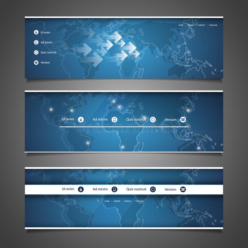 Web Design Elements - Header Design with World Map Stock Vector ...