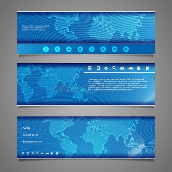 Web Design Elements - Header Designs with World Map Stock Vector ...