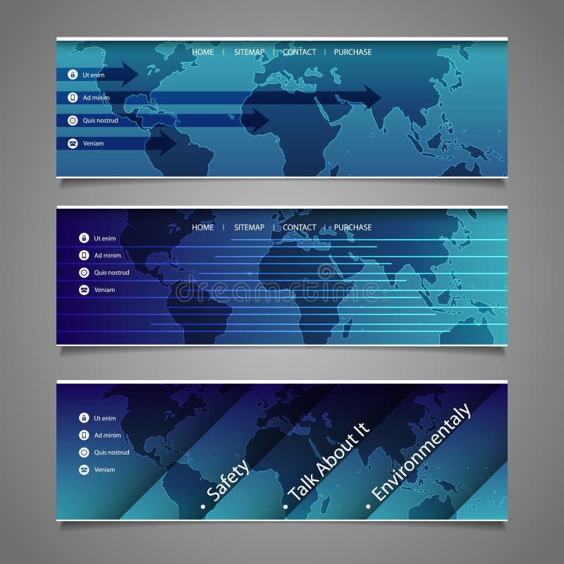 Web Design Elements - Header Designs with World Map Stock Vector ...