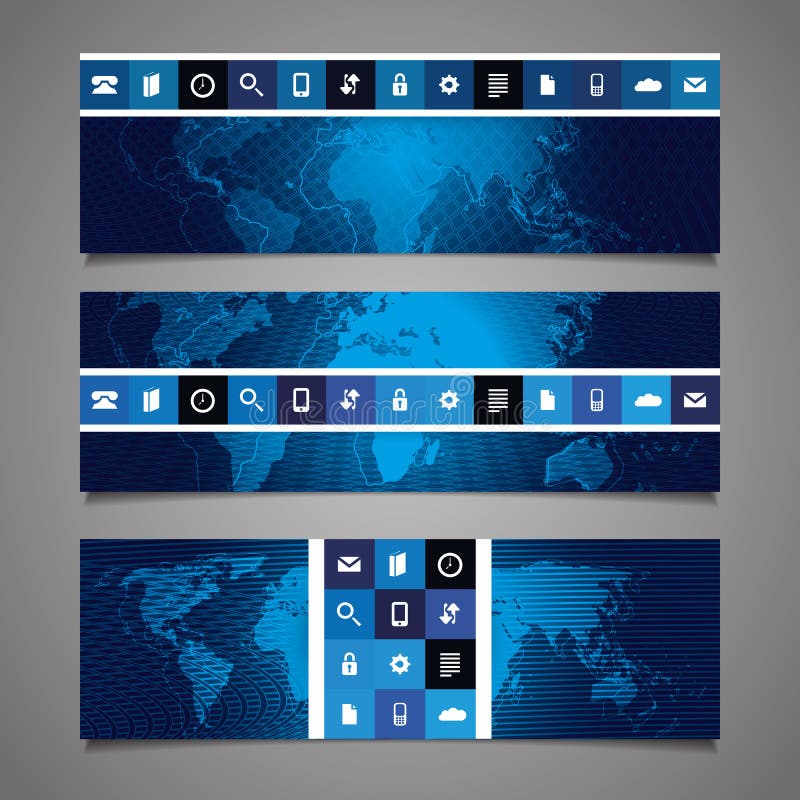 Web Design Elements - Header Designs with World Map Stock Vector ...