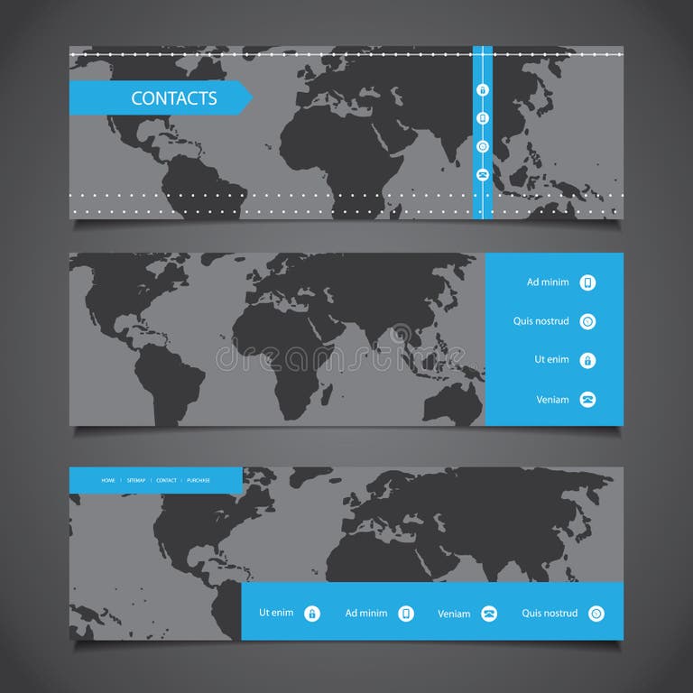 Web Design Elements - Header Designs with World Map Stock Vector ...
