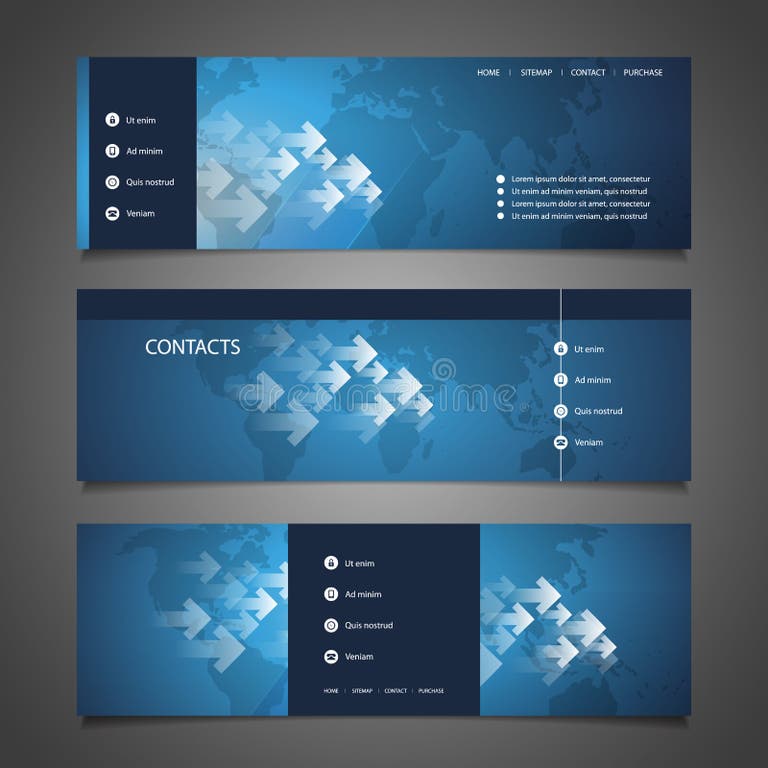 Web Design Elements - Header Design with World Map Stock Vector ...