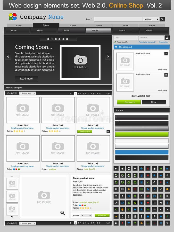 Web Design Elements Set. Online Shop 2 Stock Vector - Illustration of ...