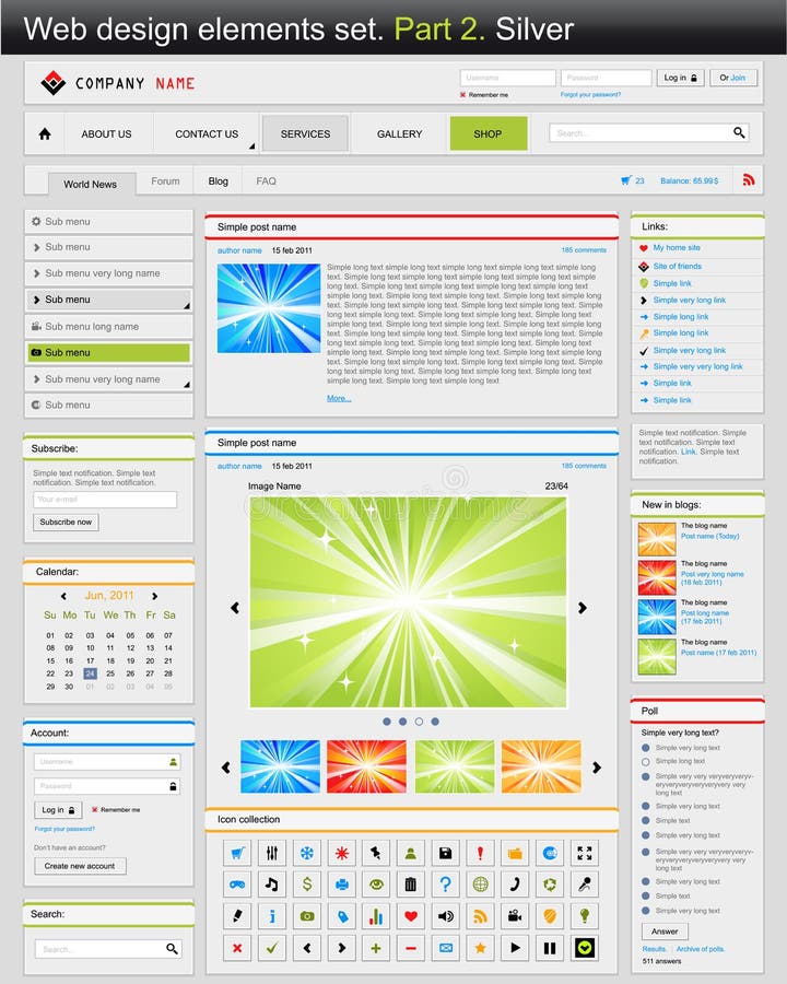 Web Design Elements Set. Part 2. Silver Stock Vector - Illustration of ...