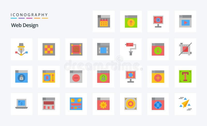 25 Web Design Flat Color Icon Pack Stock Vector - Illustration of ...