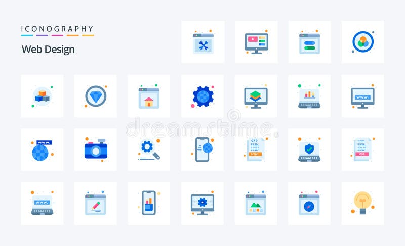 25 Web Design Flat Color Icon Pack Stock Vector - Illustration of ...