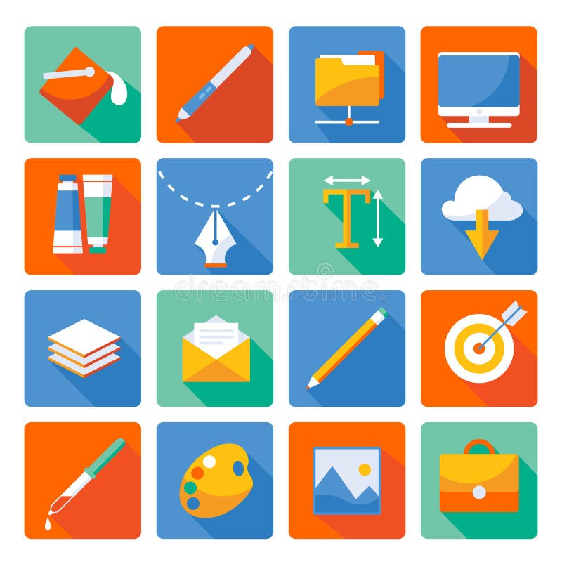 Web Design Flat Icon Set stock vector. Illustration of computer - 71978575