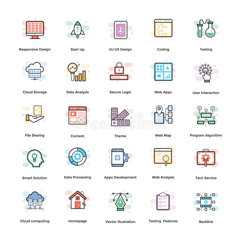 Web Design Flat Icons Pack stock vector. Illustration of programming ...