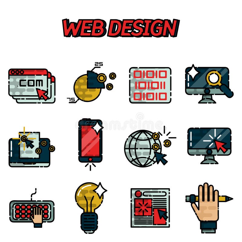 Web design flat icons set stock vector. Illustration of document - 84953231