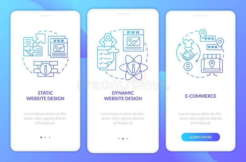 Web Design Formats Blue Gradient Onboarding Mobile App Screen Stock