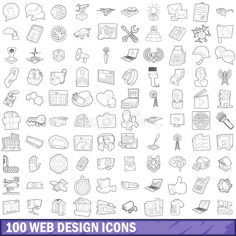 100 Web Design Icons Set, Outline Style Stock Vector - Illustration of ...