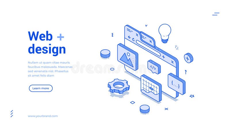 Web Design Internet Page Creation Programming Outline Isometric Banner Design Template Vector ...