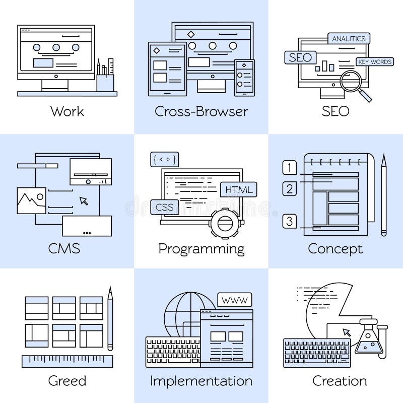 Web Design Line Icon Set stock vector. Illustration of money - 72314024