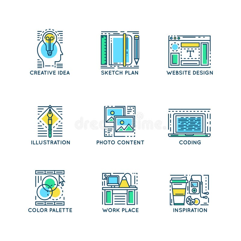 Web Design Linear Symbols stock vector. Illustration of palette - 76533801
